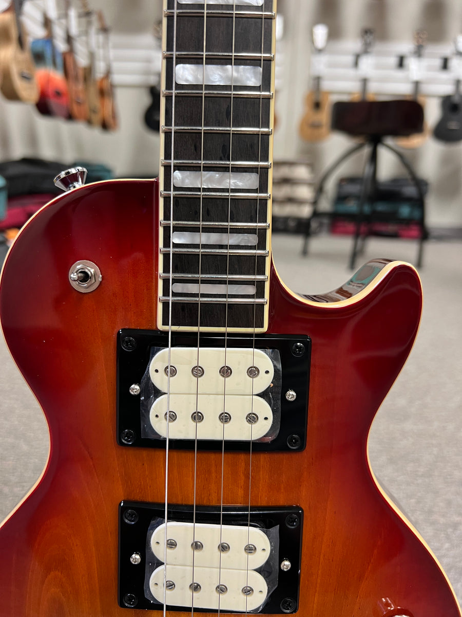 Risa UKE-LP432-CS Tenor Les Paul Style Solid Body Electric Ukulele w/Bag - Cherry Sunburst ...