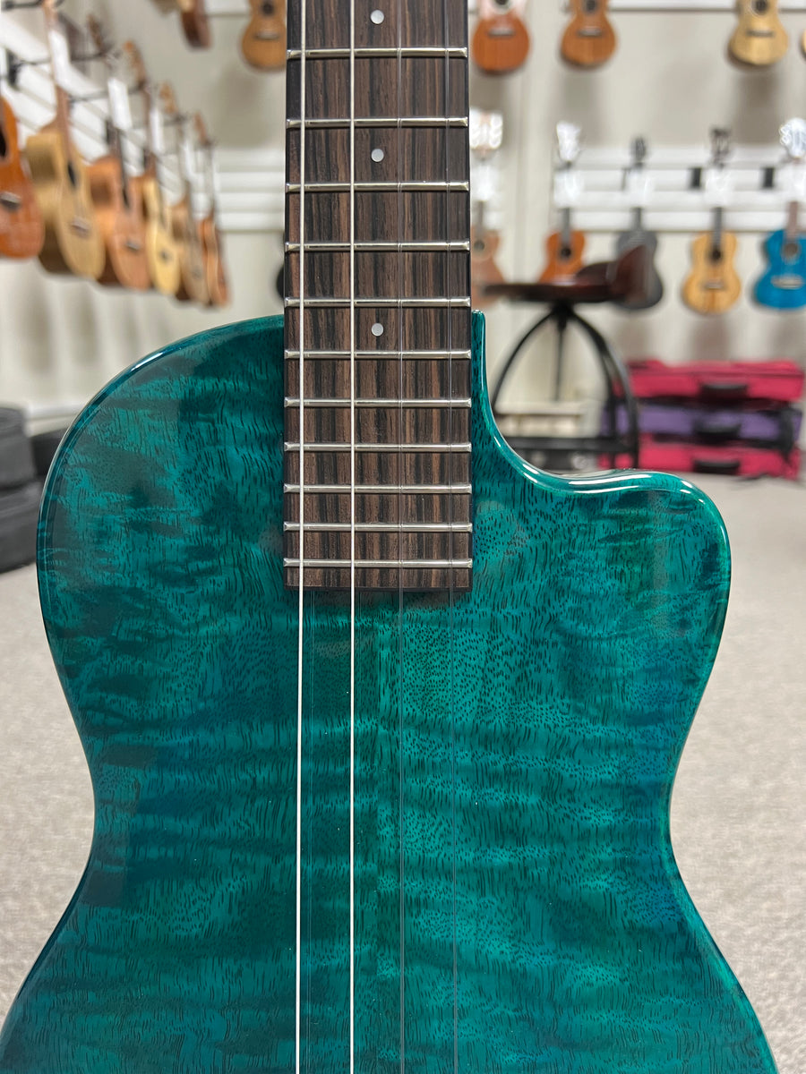 Pono BE-MBD Mango Deluxe Blue Baritone Electric Solid Body Ukulele w ...
