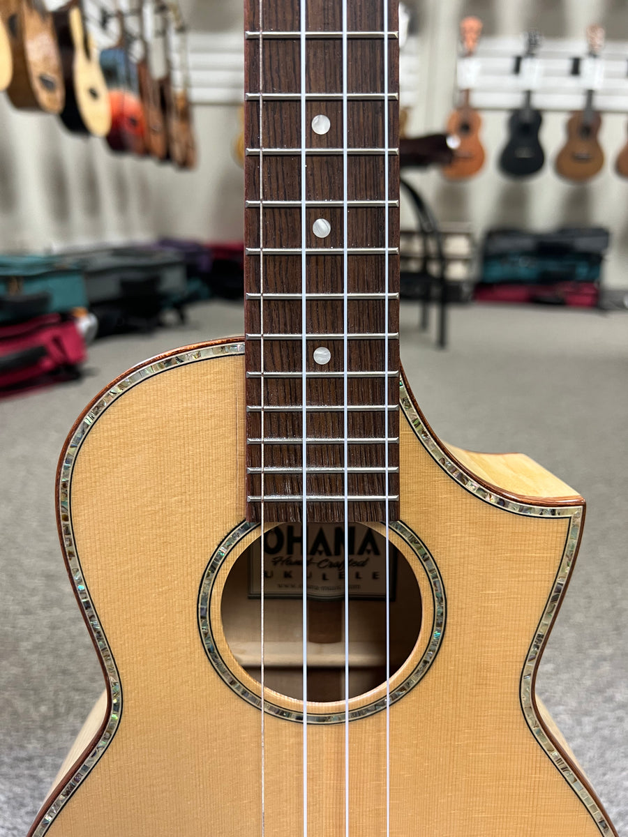 OHANA TK-75CG Tenor Ukulele -Solid Spruce/Solid Flame Maple Cutaway ...