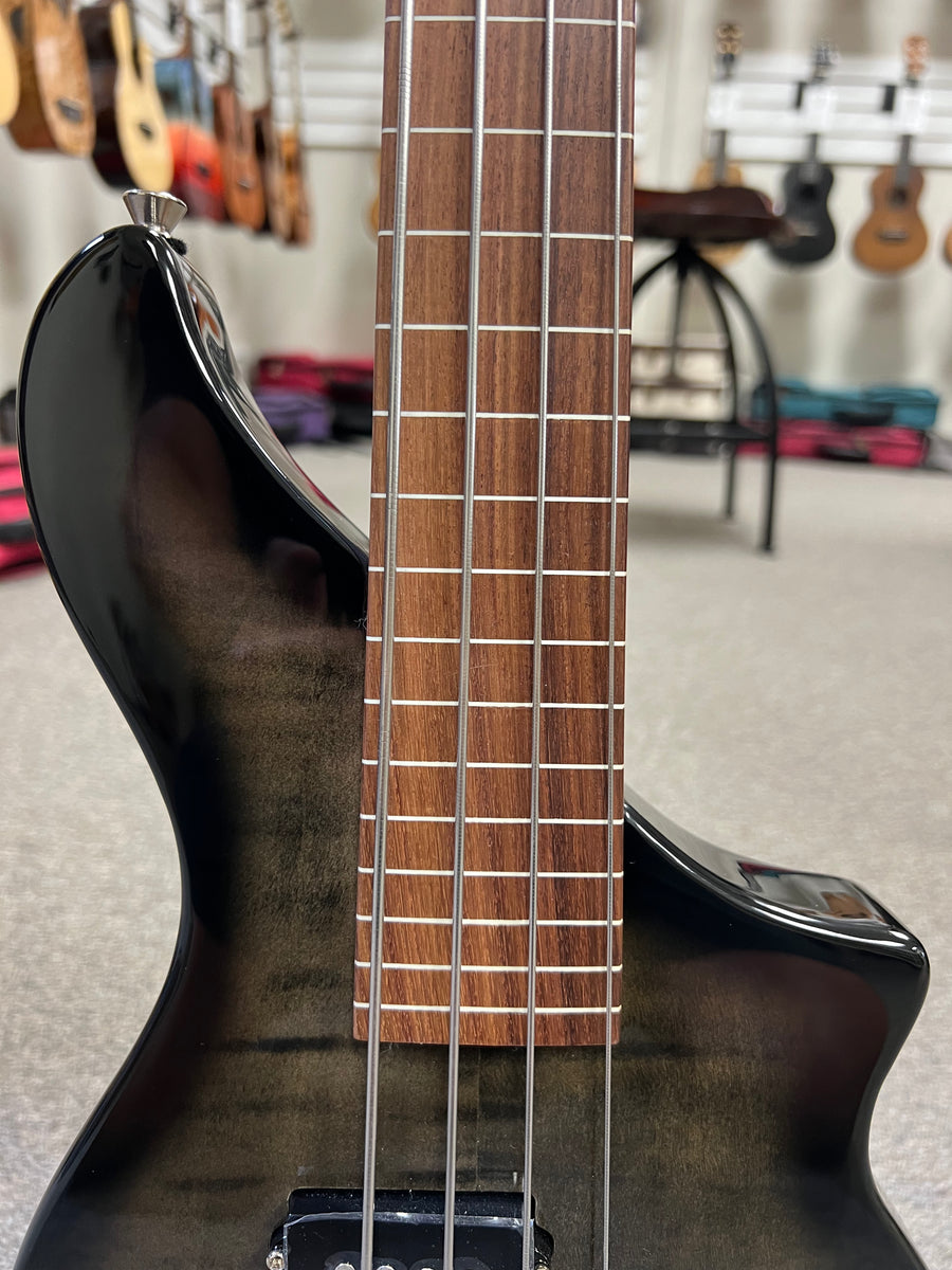 Tiny Boy Black Flamed Maple Fretless 4 String Solid Body Bass w/Case ...