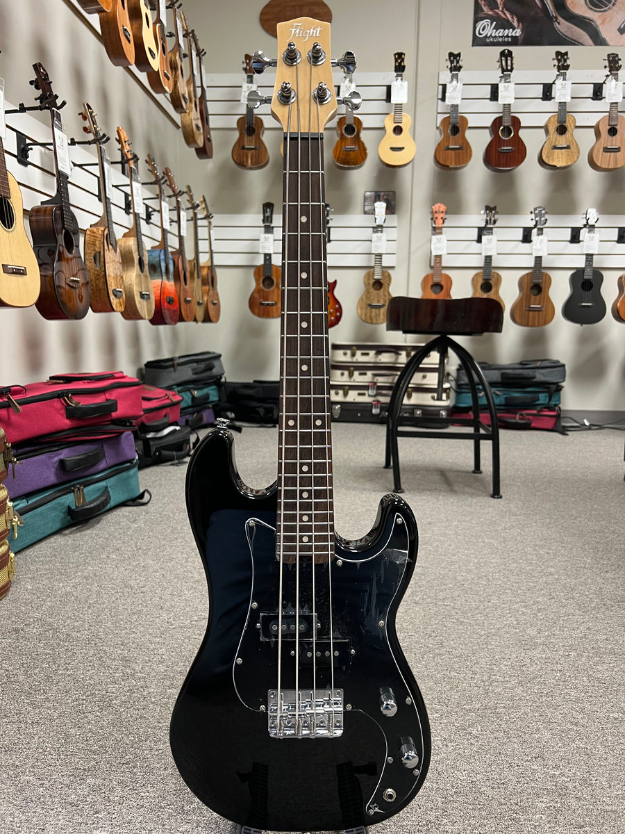 Flight Black Solid Body Electric Mini Bass Lite Ukulele - Short Scale ...